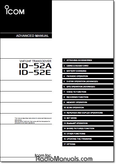 Icom ID-52A/E Basic Instruction Manual : Ham Radio Manuals:, Ham Radio ...